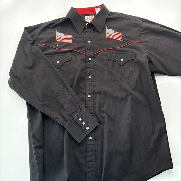Ely Cattleman | Shirts | Ely Cattleman Mens Black Western Shirt American Flag Land Of The Free ...